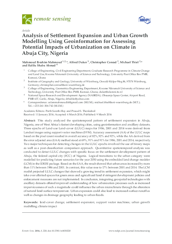Pdf Analysis Of Settlement Expansion And Urban Growth Modelling Using Geoinformation For