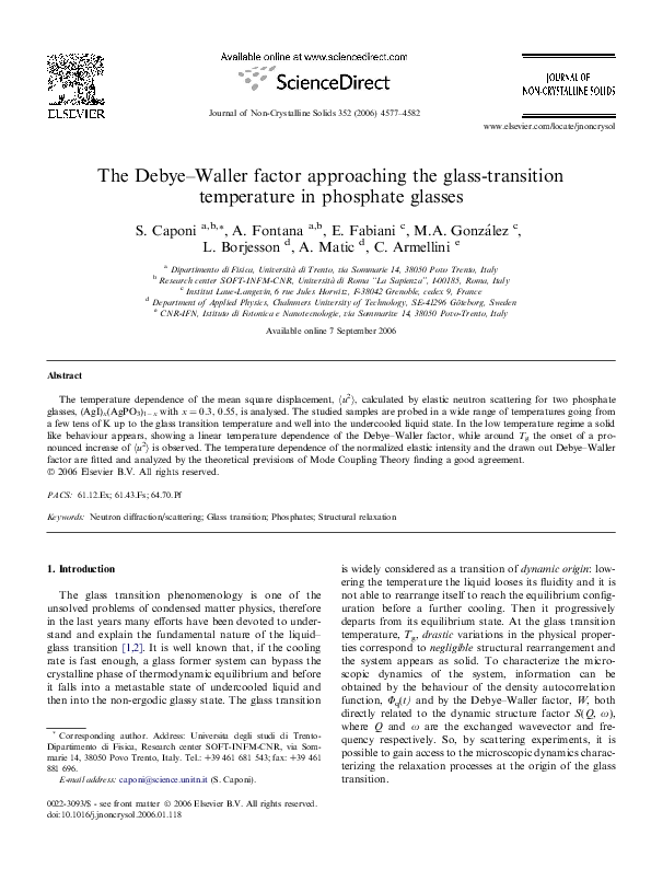 (PDF) The Debye–Waller factor approaching the glass-transition ...