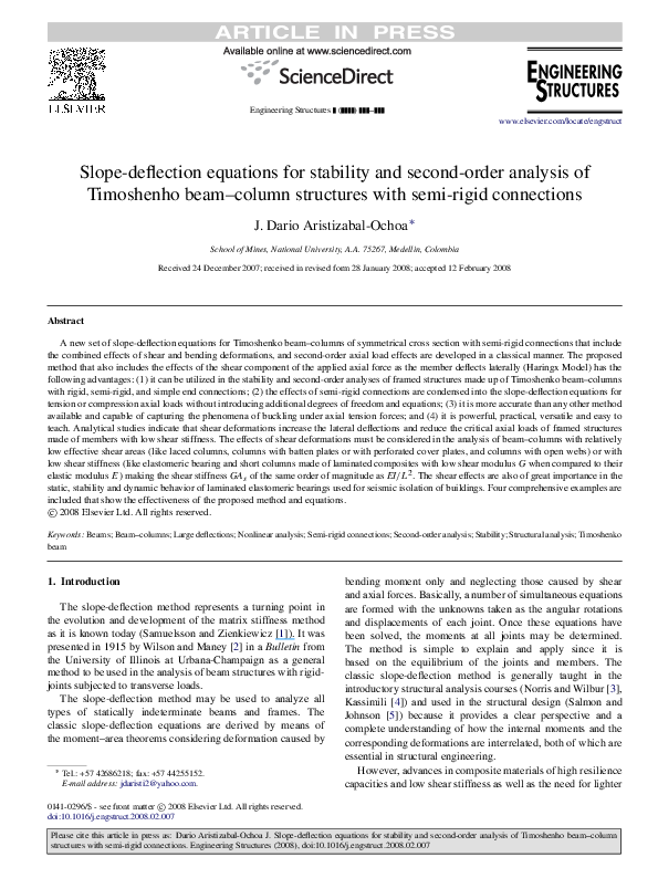 (PDF) Slope-deflection equations for stability and second-order ...