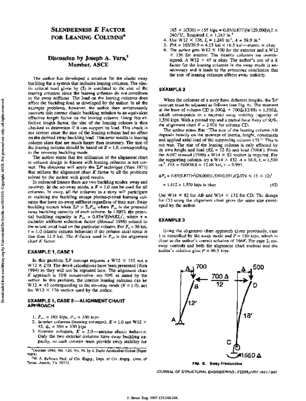 (PDF) Closure to “Slenderness K Factor for Leaning Columns” by J. Dario ...