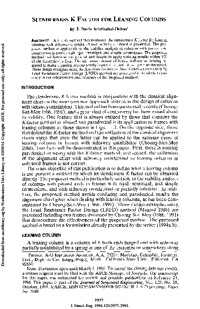 (PDF) Slenderness Factor for Leaning Columns