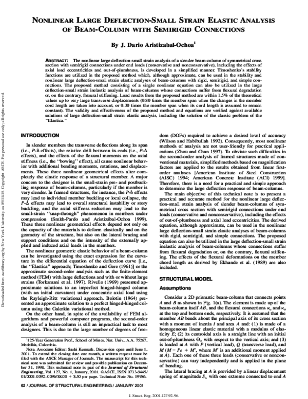 (PDF) Nonlinear Large Deflection-Small Strain Elastic Analysis of Beam ...