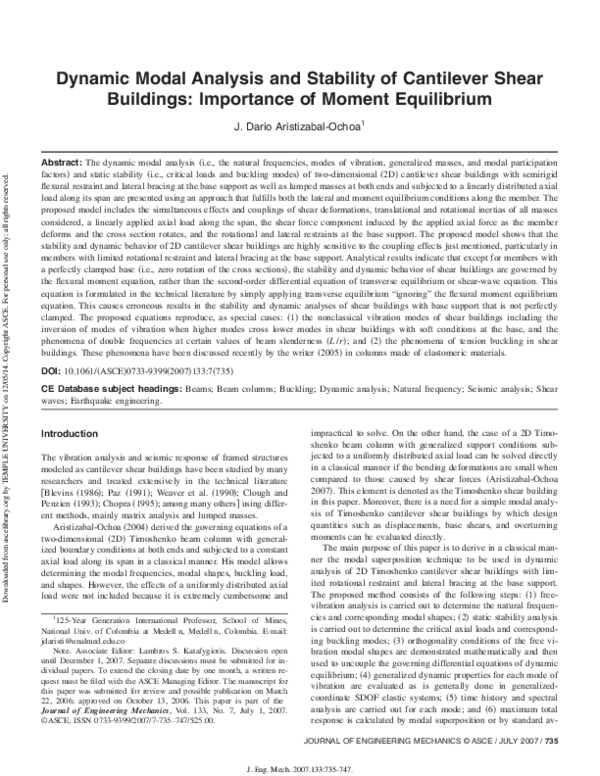 (PDF) Dynamic Modal Analysis and Stability of Cantilever Shear Buildings: Importance of Moment ...