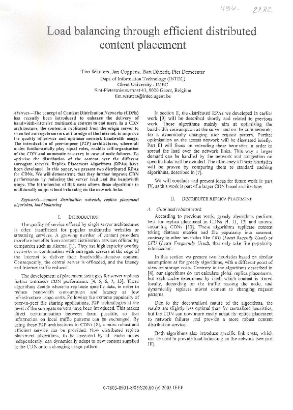 (PDF) Load balancing through efficient distributed content placement