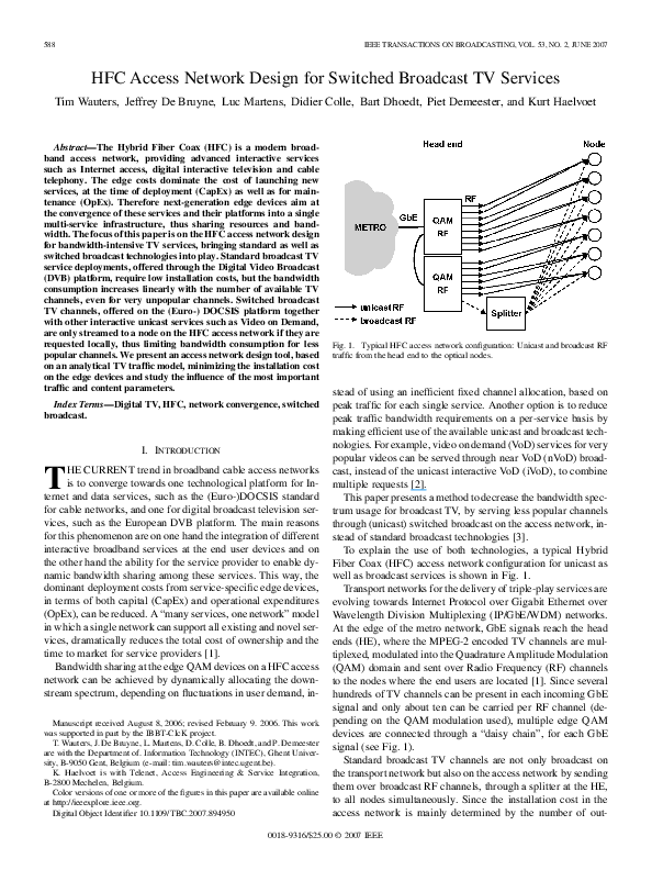 (PDF) HFC Access Network Design for Switched Broadcast TV Services