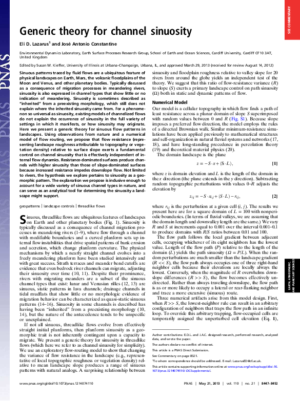 (PDF) Generic theory for channel sinuosity