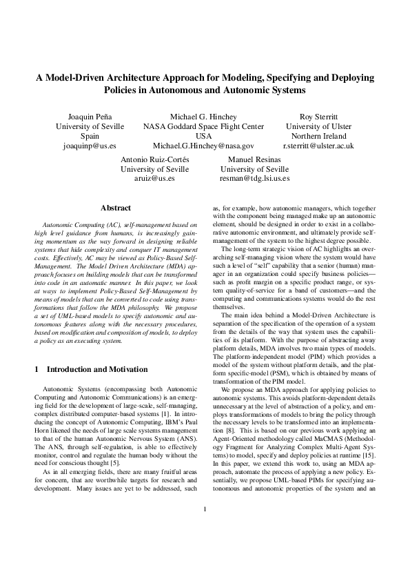 Pdf A Model Driven Architecture Approach For Modeling Specifying And Deploying Policies In