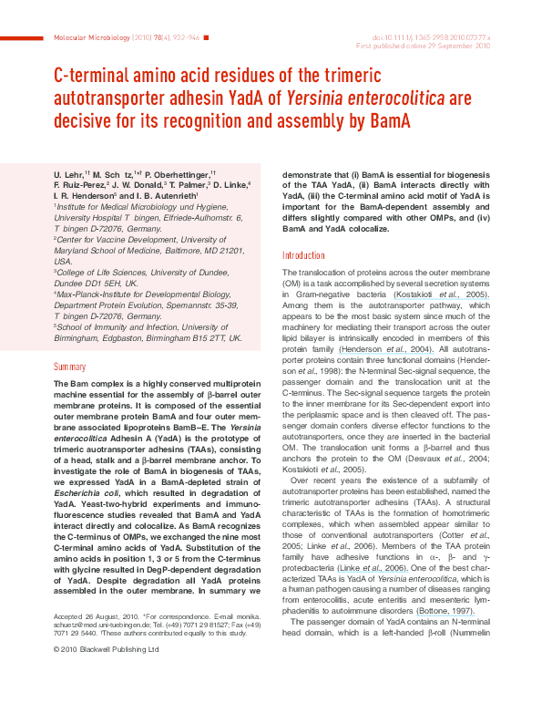 (PDF) C-terminal amino acid residues of the trimeric autotransporter ...