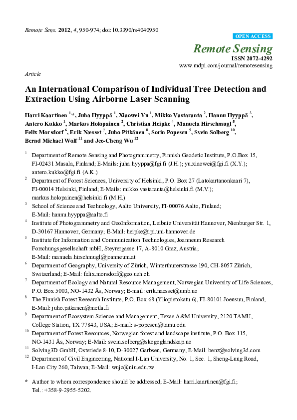 Pdf An International Comparison Of Individual Tree Detection And Extraction Using Airborne