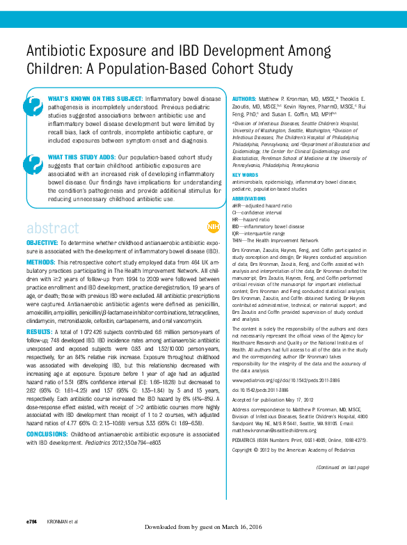 (PDF) Antibiotic Exposure and IBD Development Among Children: A ...