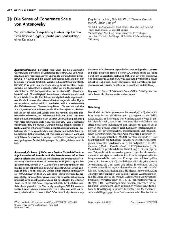 (PDF) Die Sense of Coherence Scale von Antonovsky