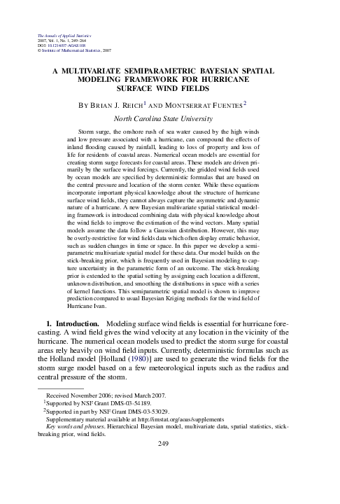 (PDF) A multivariate semiparametric Bayesian spatial modeling framework for hurricane surface ...
