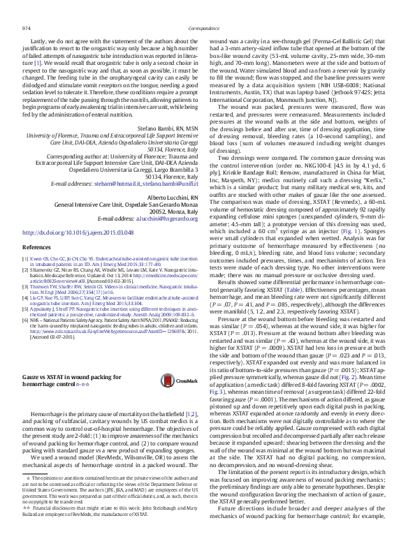 (PDF) Gauze vs XSTAT in wound packing for hemorrhage control