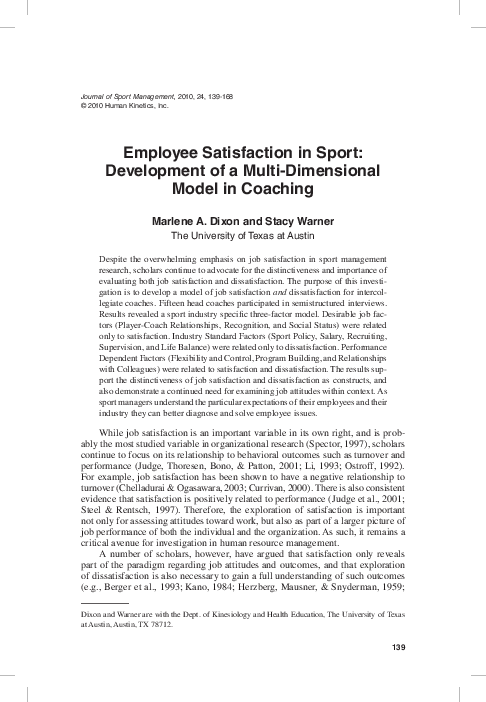 (PDF) Employee Satisfaction in Sport: Development of a Multi ...