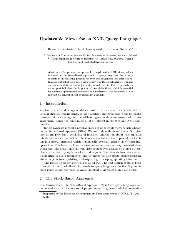 (PDF) Updateable Views for an XML Query Language
