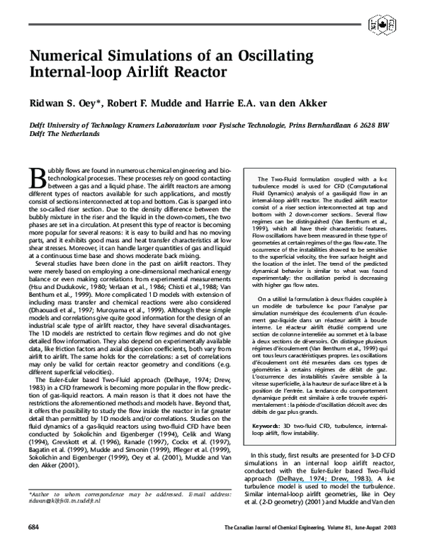(PDF) Numerical Simulations of an Oscillating Internal-loop Airlift Reactor