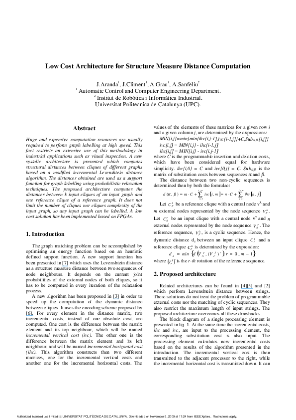 Pdf Low Cost Architecture For Structure Measure Distance Computation