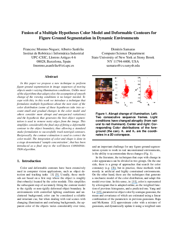 Pdf Fusion Of A Multiple Hypotheses Color Model And Deformable
