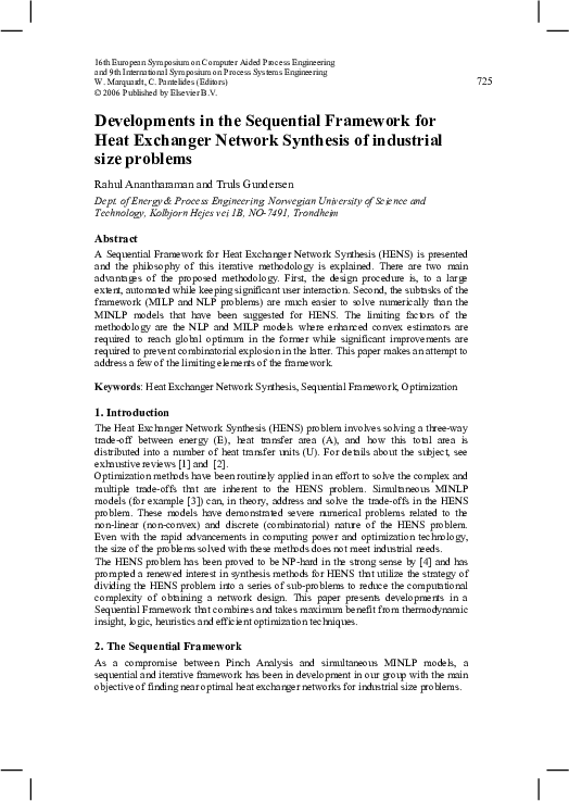 (PDF) Developments in the sequential framework for heat exchanger network synthesis of ...