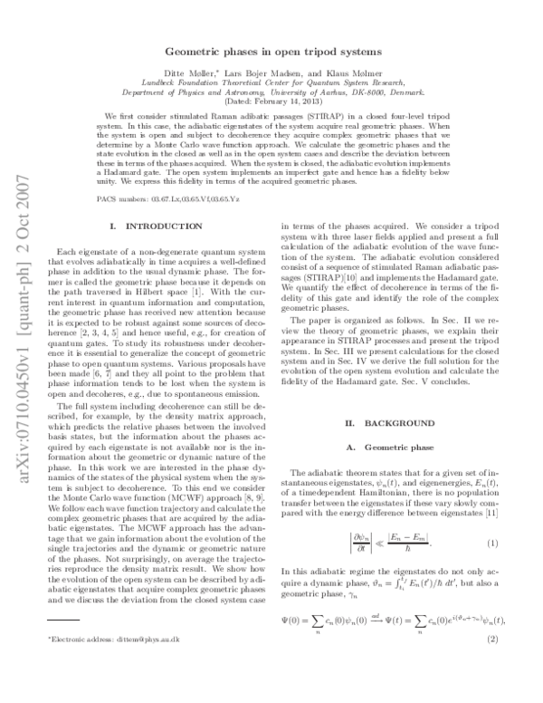 (PDF) Geometric phases in open tripod systems