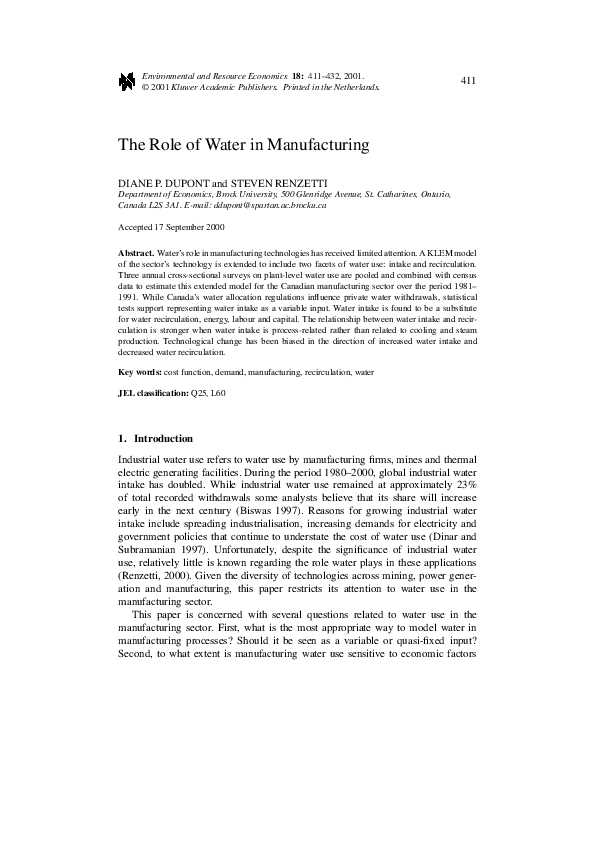 (PDF) The Role of Water in Manufacturing