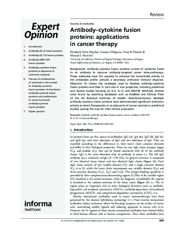 (PDF) Antibody–cytokine fusion proteins: applications in cancer therapy