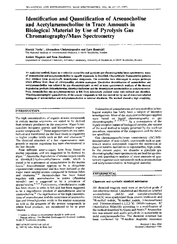 (PDF) Identification and quantification of arsenocholine and ...