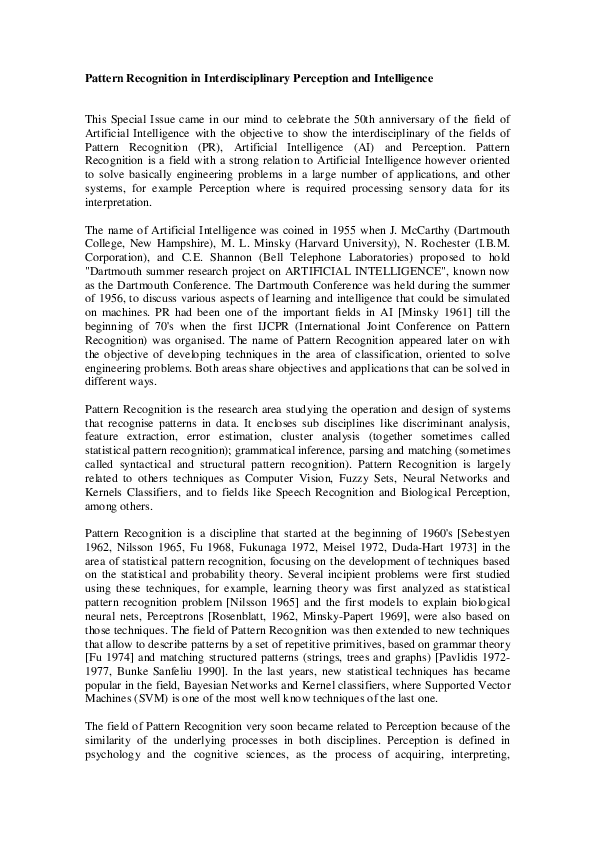 (PDF) Pattern recognition in interdisciplinary perception and intelligence