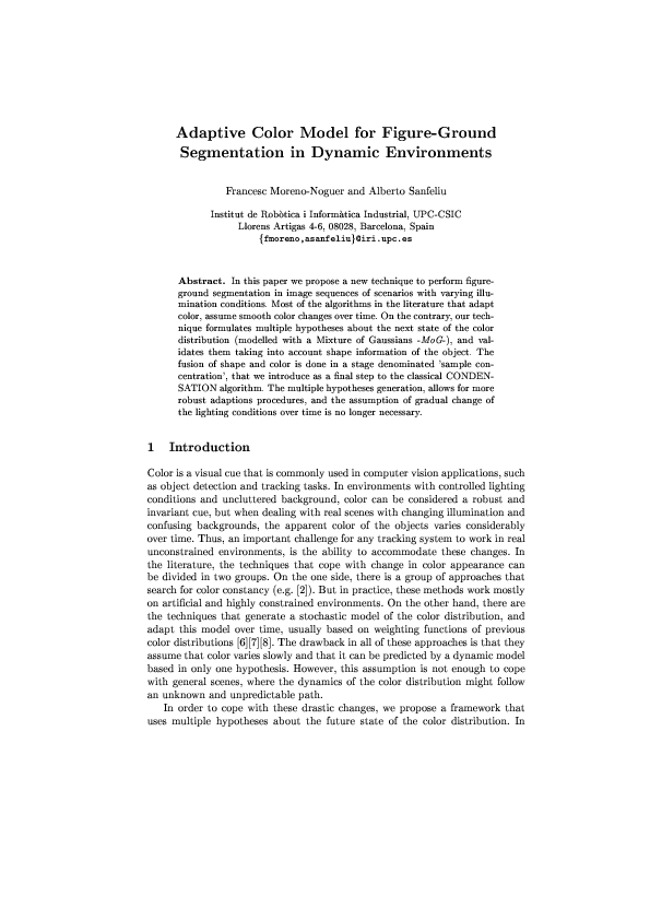 (PDF) Adaptive color model for figure-ground segmentation in dynamic environments