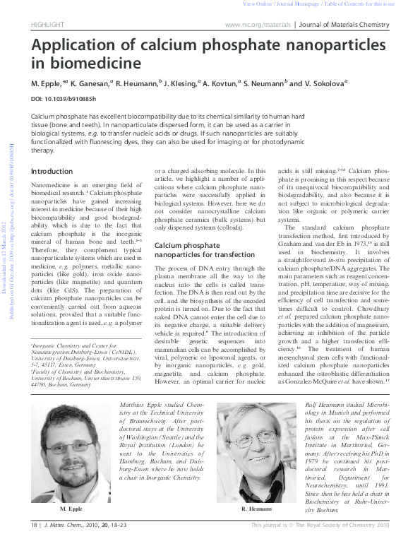 (PDF) Application of calcium phosphate nanoparticles in biomedicine