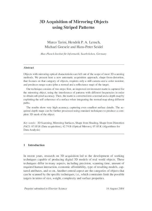 (PDF) 3D acquisition of mirroring objects using striped patterns ...