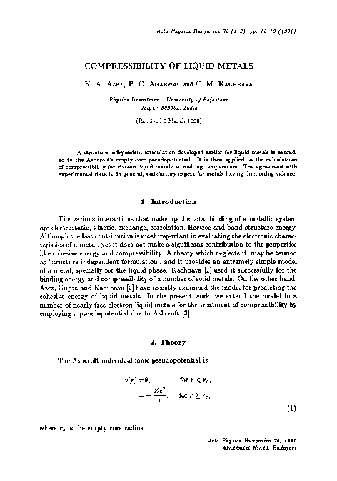 (PDF) Compressibility of liquid metals