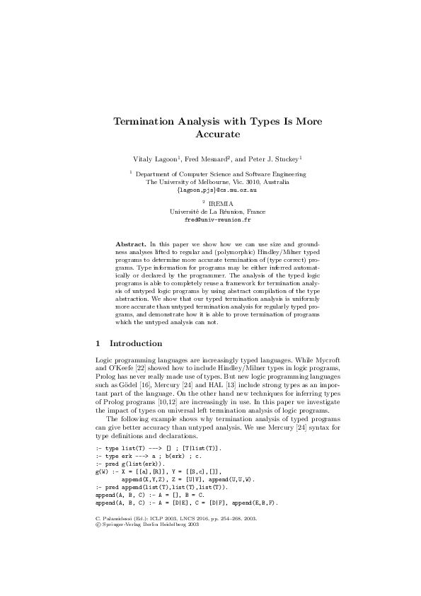 (PDF) Accurate Termination Analysis for Typed Programs