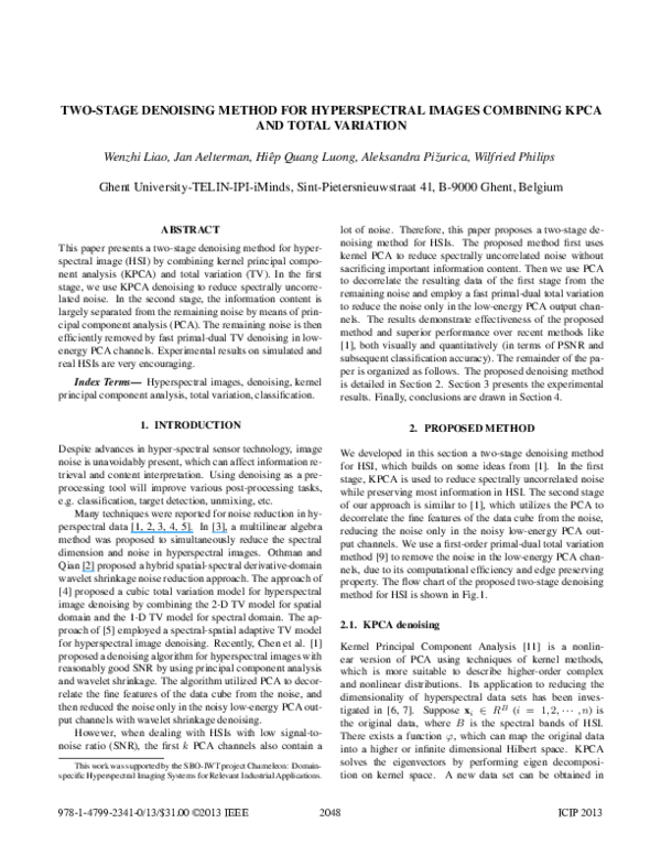 (PDF) Two-stage denoising method for hyperspectral images combining KPCA and total variation