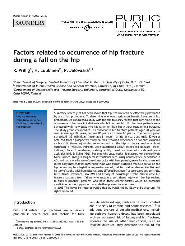 (PDF) Factors related to occurrence of hip fracture during a fall on ...