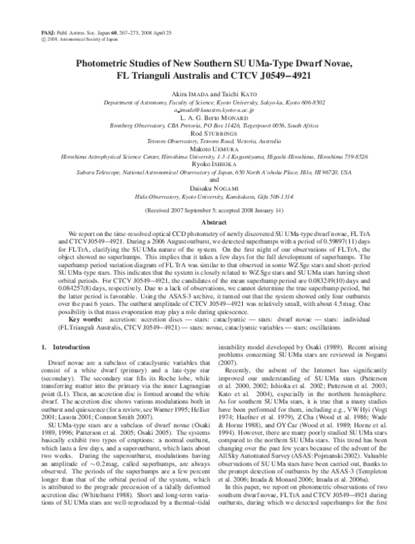 (PDF) Photometric Studies of New Southern SU UMa-Type Dwarf Novae, FL ...