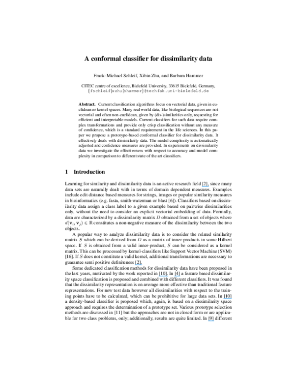 (PDF) A conformal classifier for dissimilarity data
