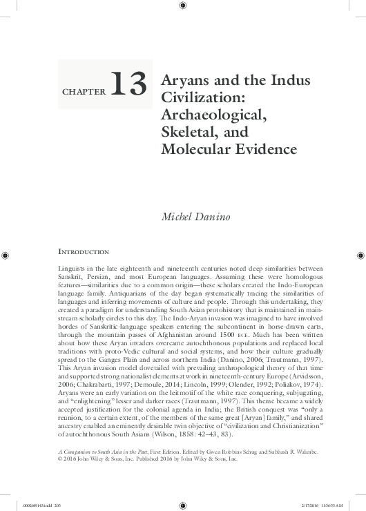 (PDF) Aryans and the Indus Civilization: Archaeological, Skeletal, and Molecular Evidence