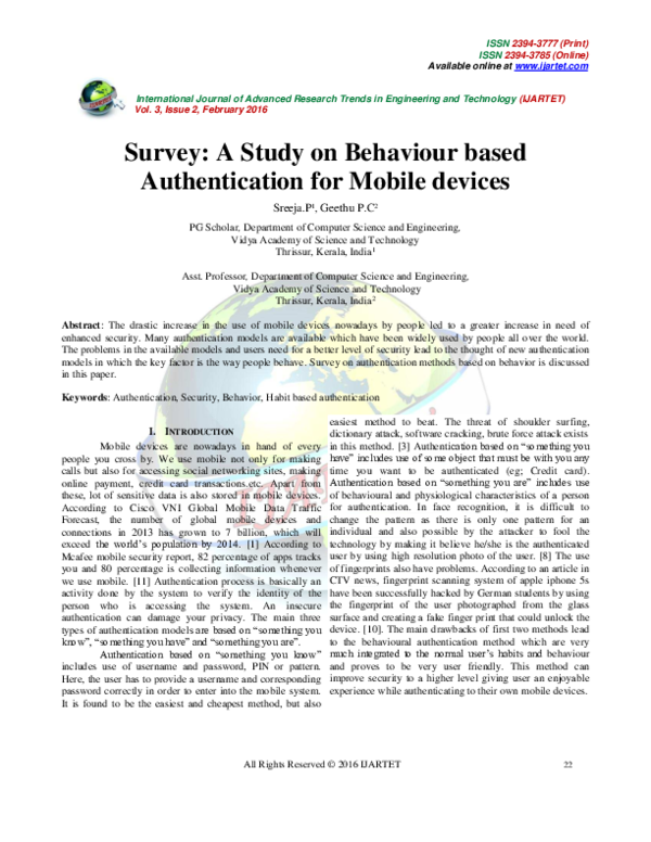 (PDF) Survey: A Study on Behaviour based Authentication for Mobile devices