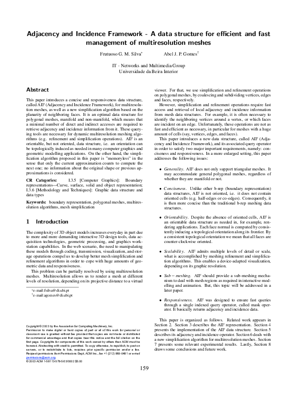 Pdf Adjacency And Incidence Framework A Data Structure For Efficient And Fast Management Of