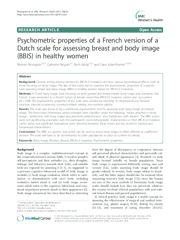 (PDF) Psychometric properties of a French version of a Dutch scale for ...
