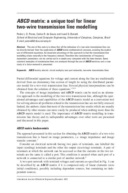 (PDF) ABCD matrix: a unique tool for linear two-wire transmission line ...