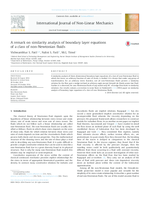 Pdf A Remark On Similarity Analysis Of Boundary Layer Equations Of A Class Of Non Newtonian Fluids