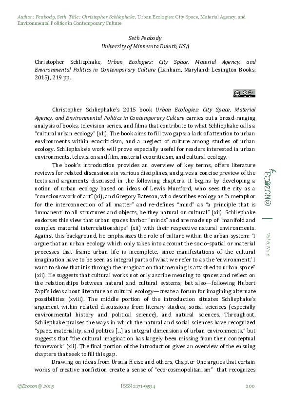 (PDF) Review of Christopher Schliephake, Urban Ecologies