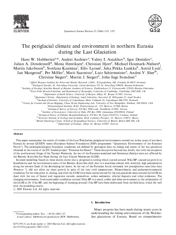 (PDF) The periglacial climate and environment in northern Eurasia ...