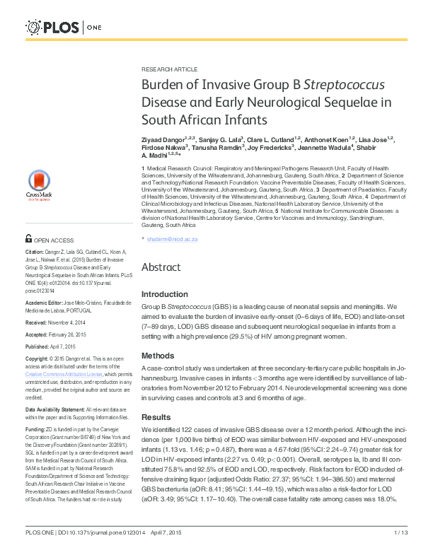 (PDF) Burden of Invasive Group B Streptococcus Disease and Early ...