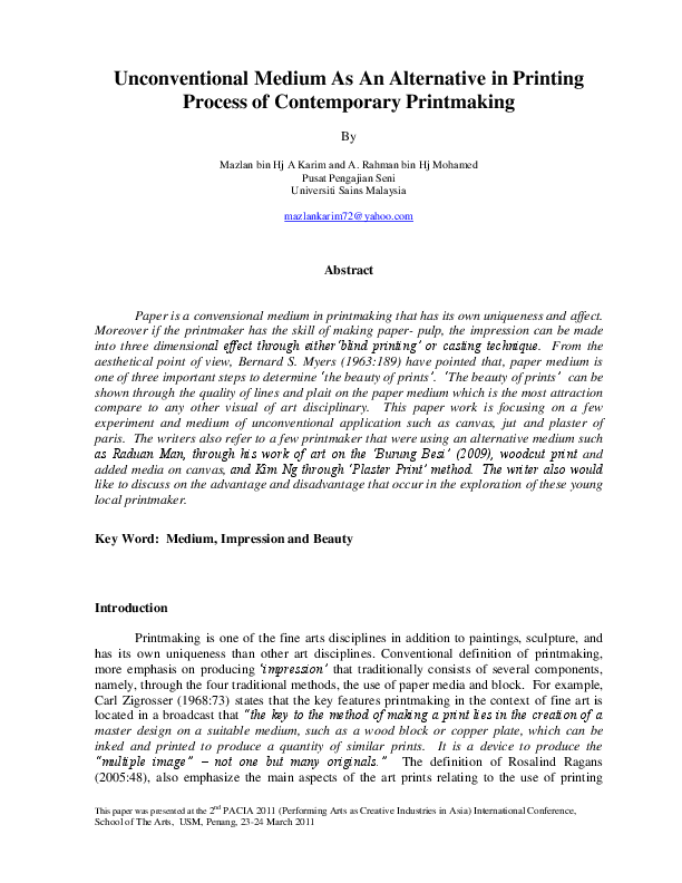 (PDF) Unconventional Medium As An Alternative in Printing Process of ...