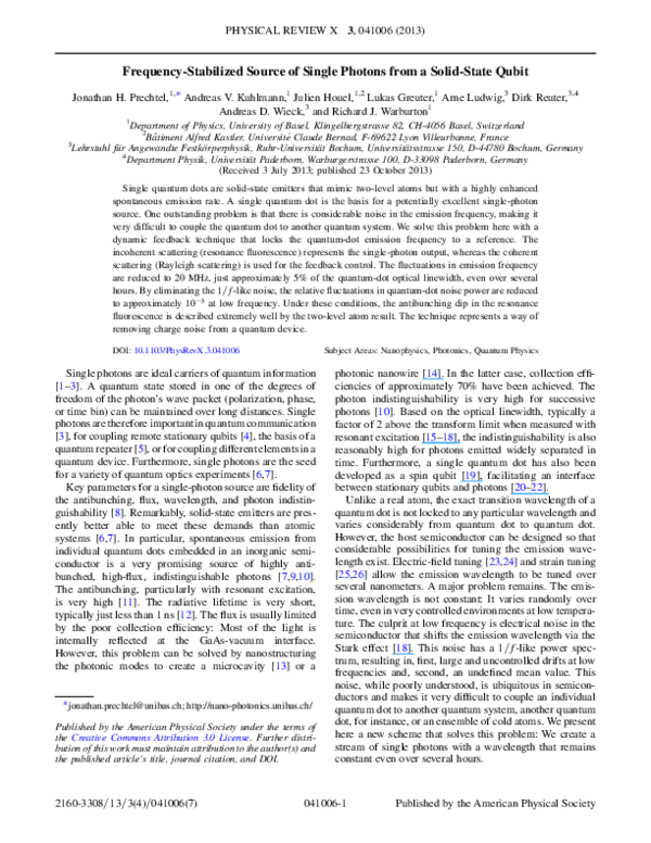 (PDF) Frequency-Stabilized Source of Single Photons from a Solid-State Qubit