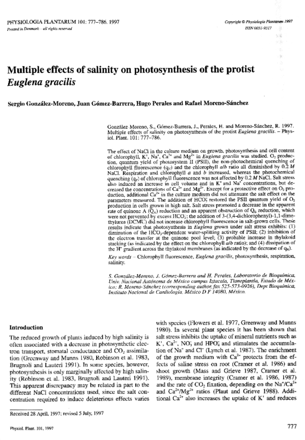 (PDF) Multiple effects of salinity on photosynthesis of the protist ...