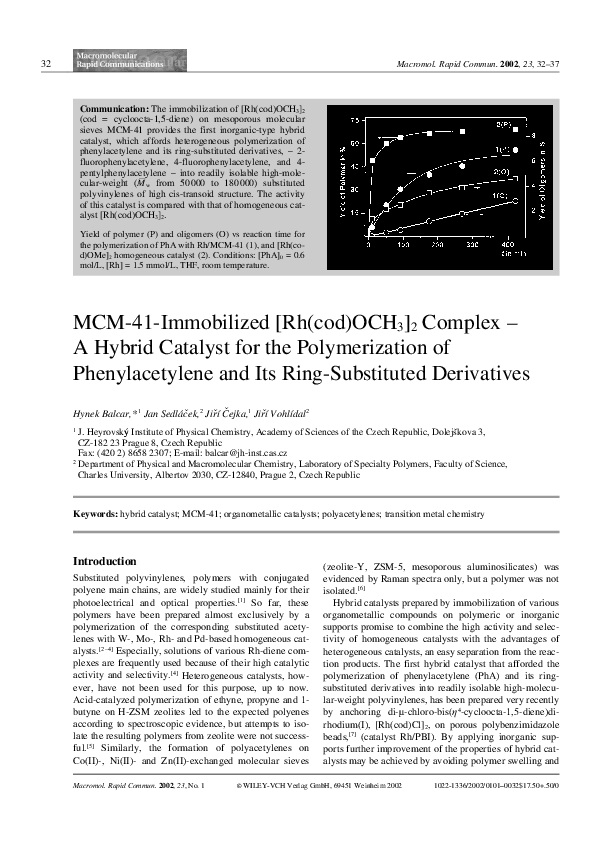 (PDF) MCM-41-Immobilized [Rh(cod)OCH3]2 Complex - A Hybrid Catalyst for ...